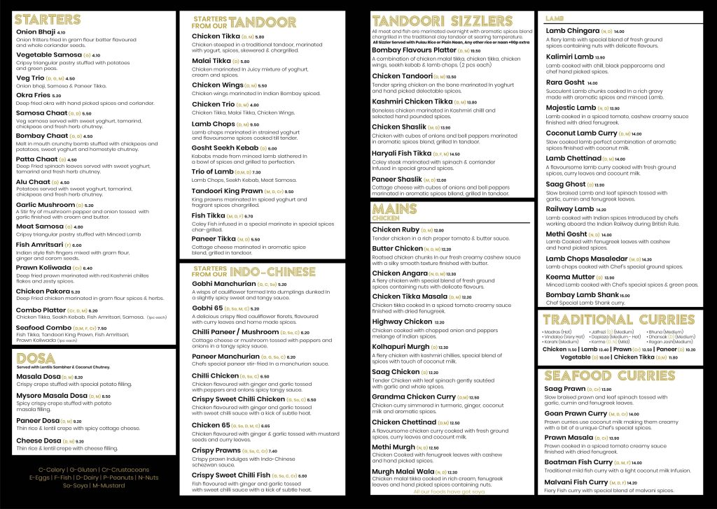 Menu – Bombay Flavours